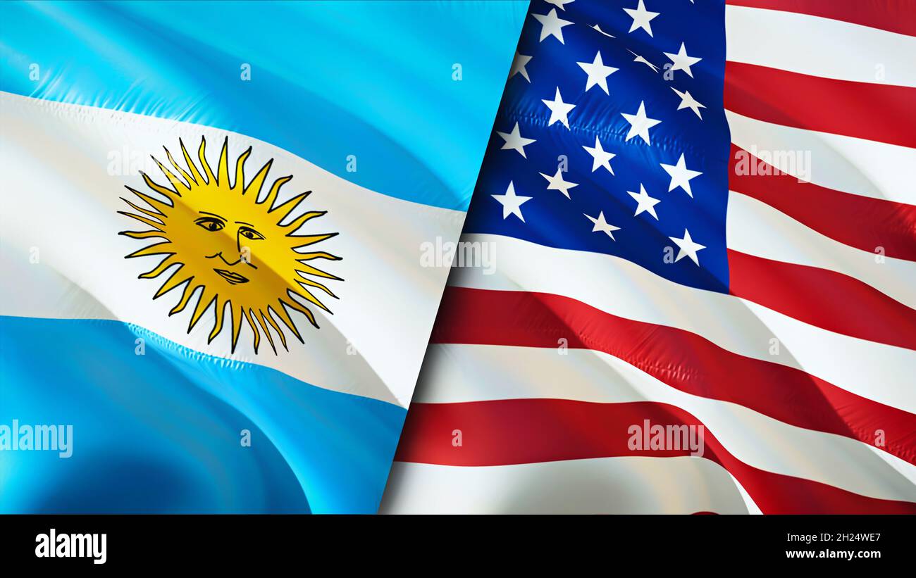 Argentina and USA flags. 3D Waving flag design. Argentina USA flag ...
