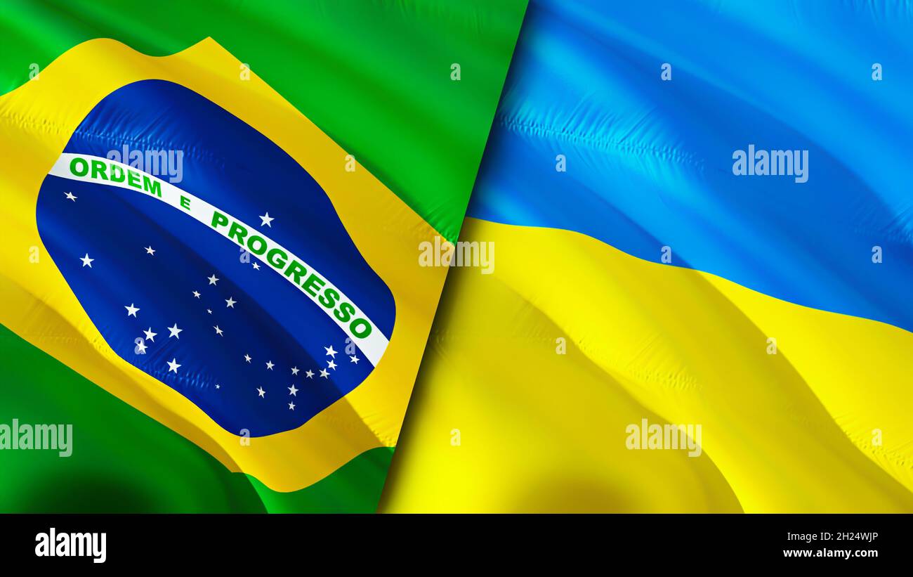 Brazil and Ukraine flags. 3D Waving flag design. Brazil Ukraine flag ...