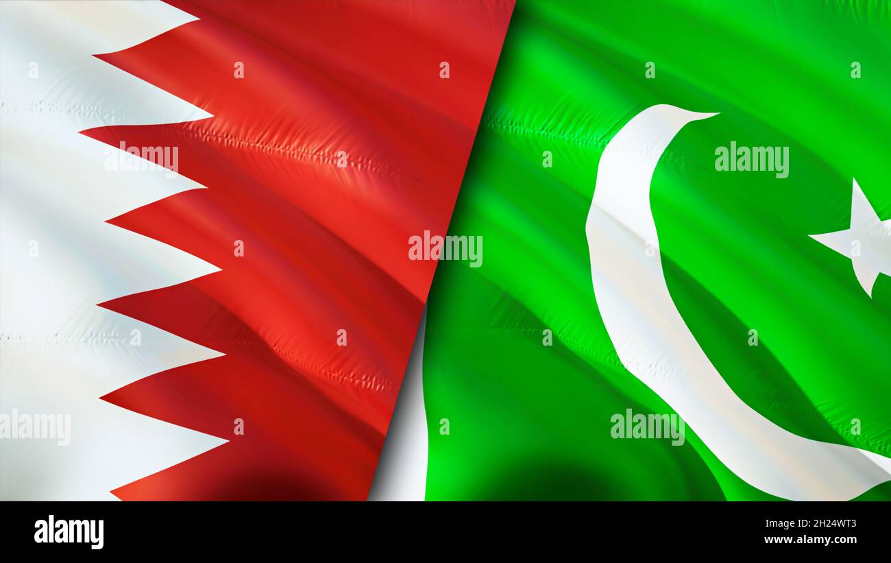 Bahrain and Pakistan flags. 3D Waving flag design. Pakistan Bahrain ...