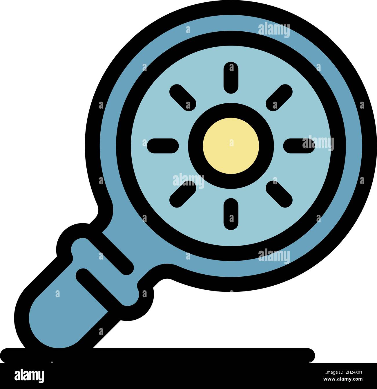 Sun under magnifier icon. Outline sun under magnifier vector icon color ...
