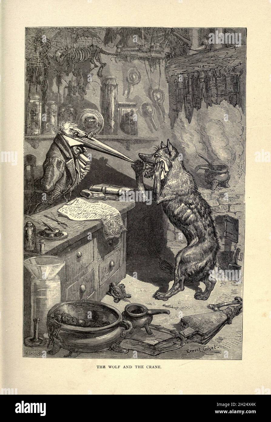 The Wolf and the Crane from AEsop's fables Illustrated by Joseph ...