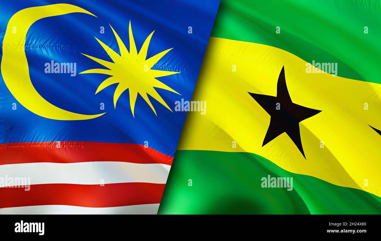 Malaysia and Sao Tome and Principe flags. 3D Waving flag design ...