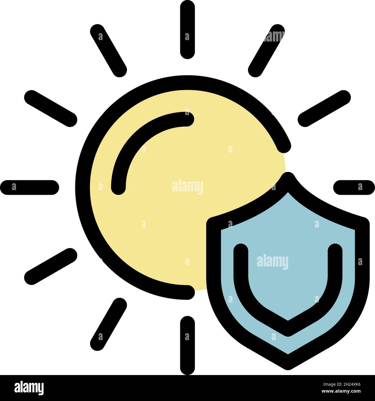 Sun protection shield icon. Outline sun protection shield vector icon ...