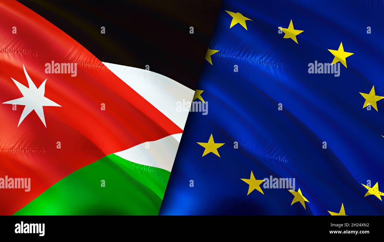 Jordan and European Union flags. 3D Waving flag design. European Union ...