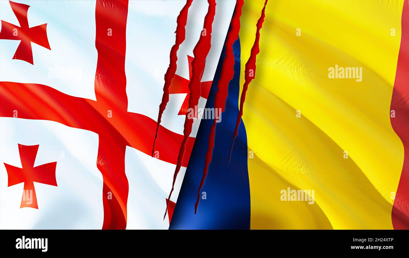 Georgia and Chad flags with scar concept. Waving flag,3D rendering ...