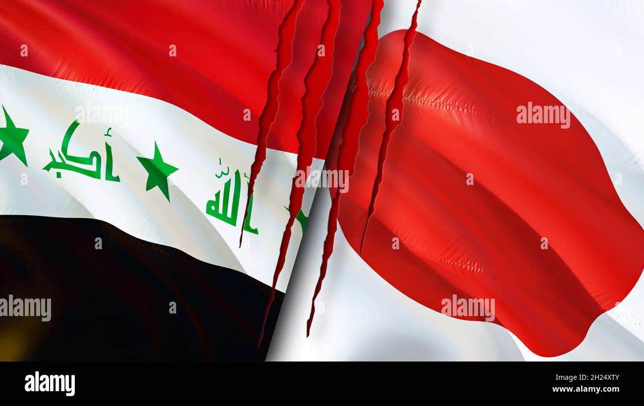 Iraq and Japan flags with scar concept. Waving flag,3D rendering. Japan ...