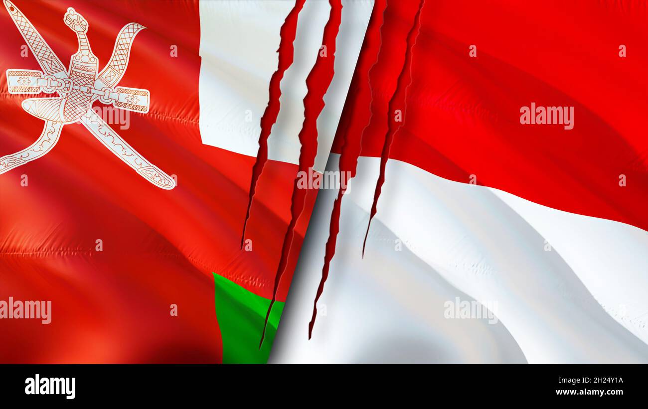 Oman and Monaco flags with scar concept. Waving flag,3D rendering ...