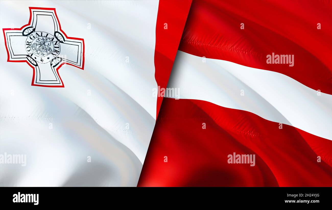 Malta and Latvia flags. 3D Waving flag design. Latvia Malta flag ...