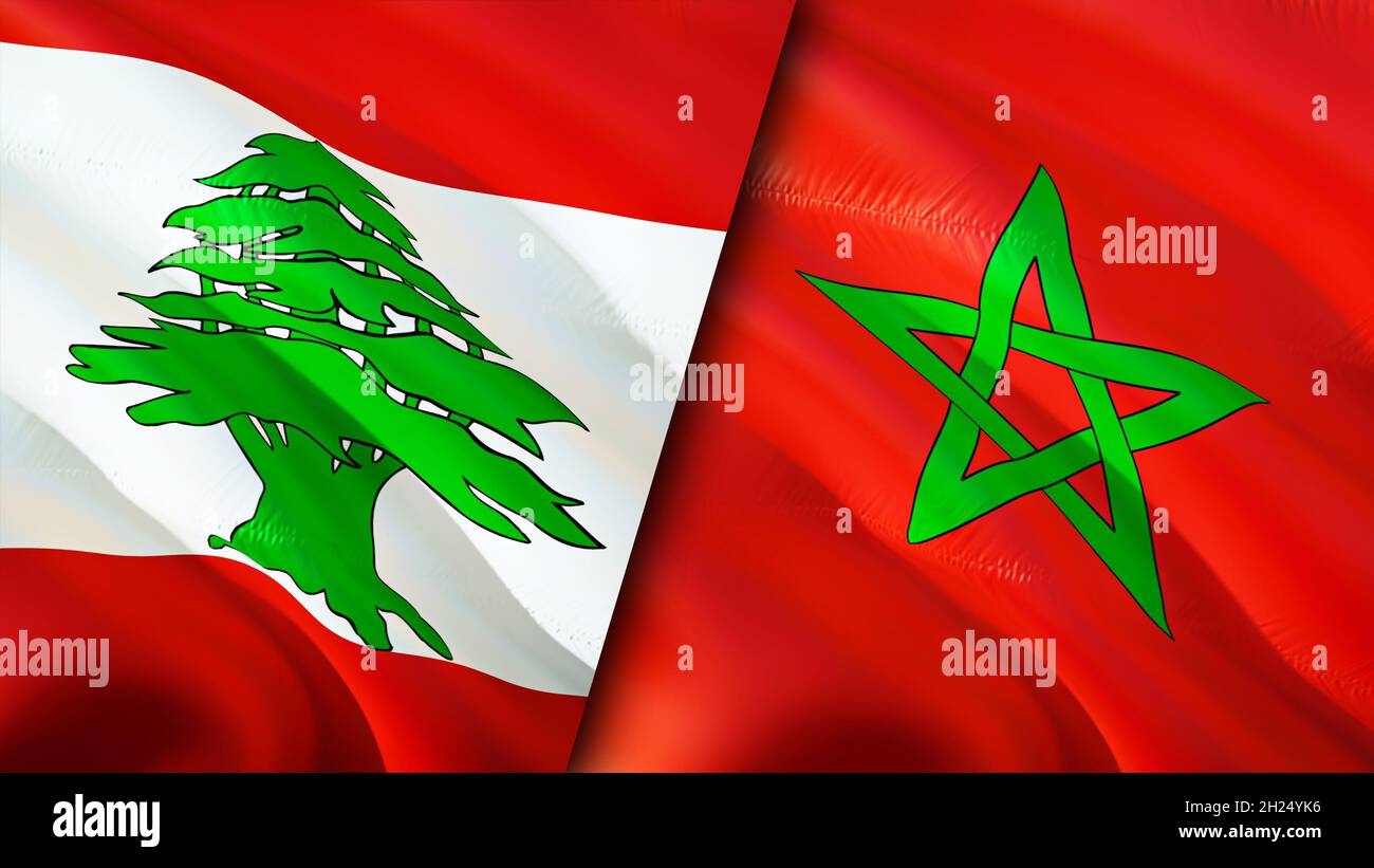 Lebanon and Morocco flags. 3D Waving flag design. Lebanon Morocco flag ...