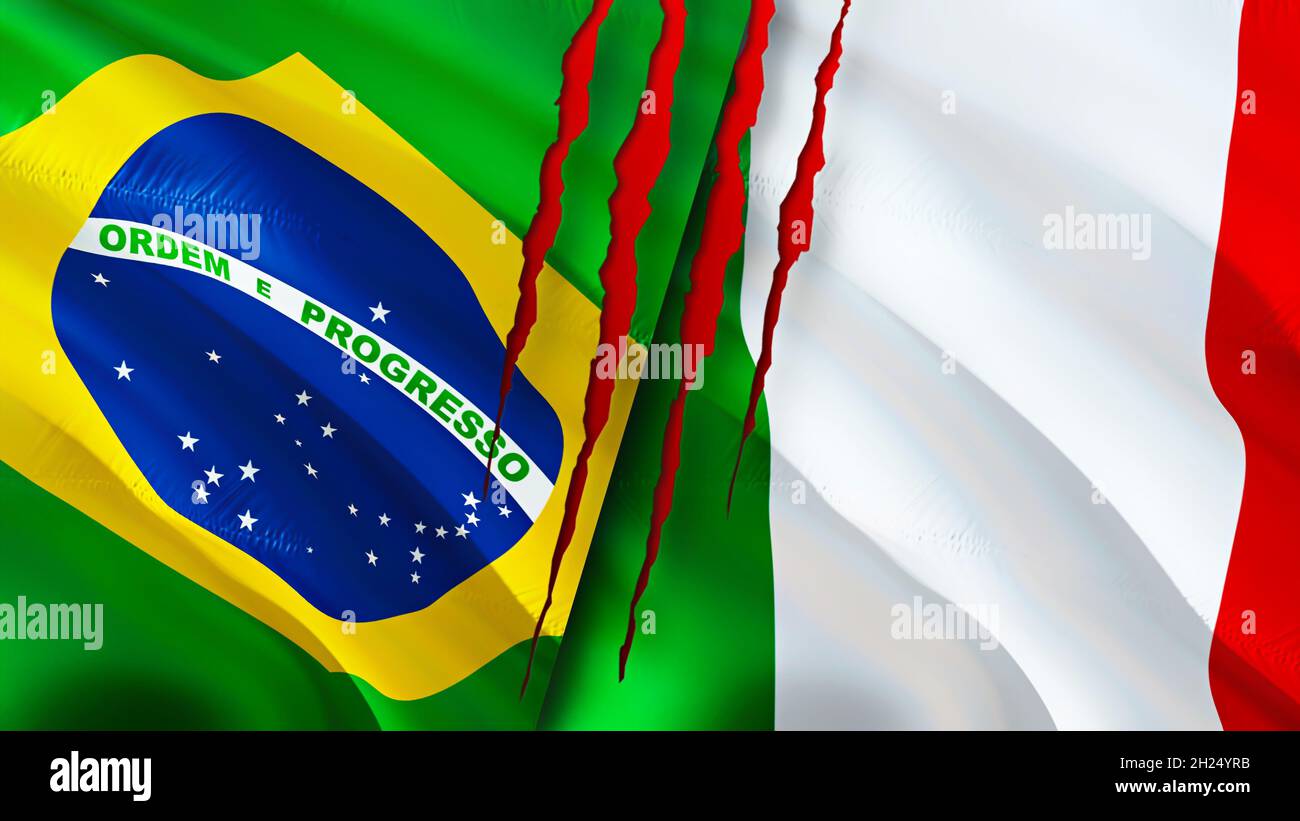 Brazil and Italy flags with scar concept. Waving flag 3D rendering ...