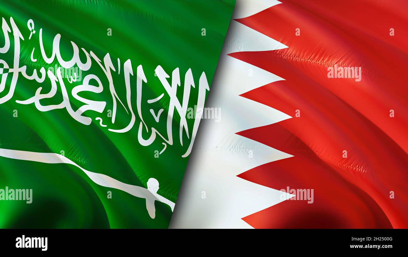 Saudi Arabia and Bahrain flags. 3D Waving flag design. Bahrain Saudi ...