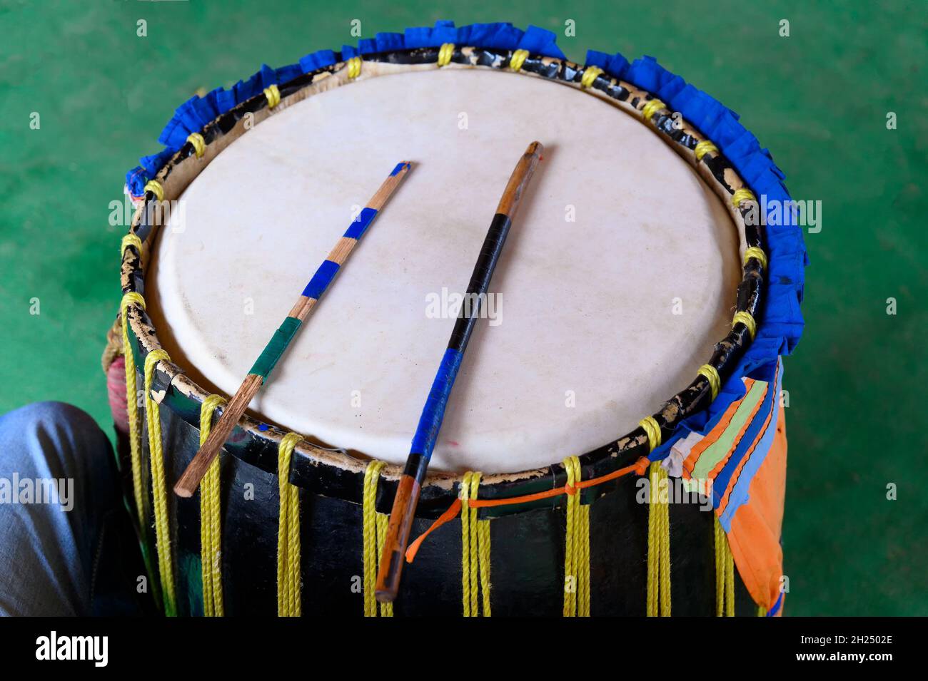 Dhaaks, a musical instrument, are played during durga puja festival ...