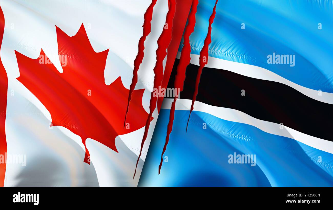 Canada and Botswana flags with scar concept. Waving flag,3D rendering ...