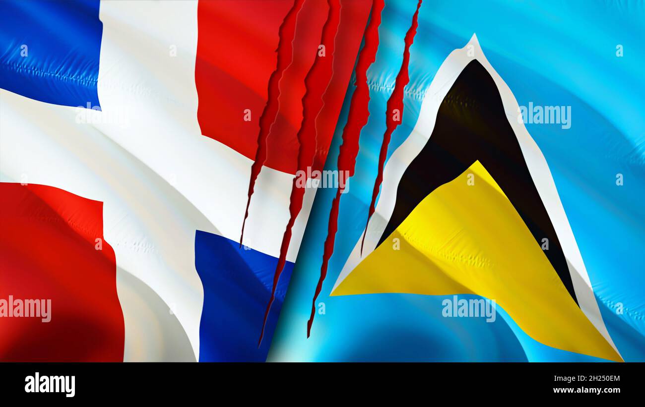 Dominicana and Saint Lucia flags with scar concept. Waving flag,3D ...