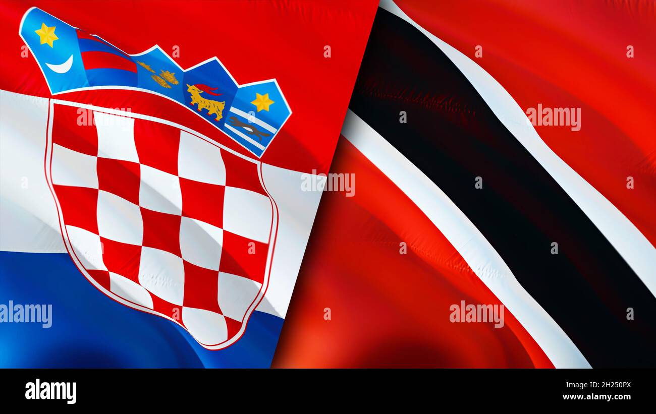 Croatia and Trinidad and Tobago flags. 3D Waving flag design. Trinidad ...