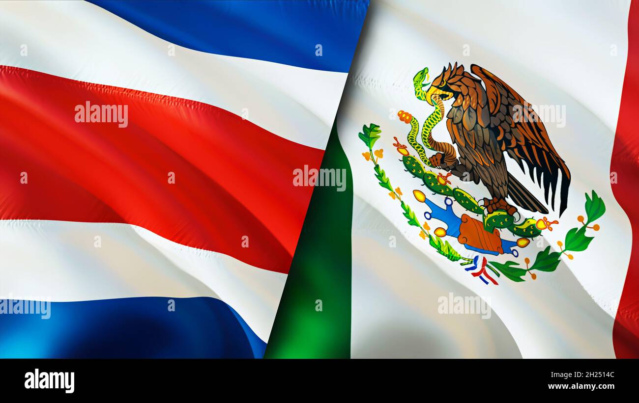 Costa Rica and Mexico flags. 3D Waving flag design. Costa Rica Mexico ...