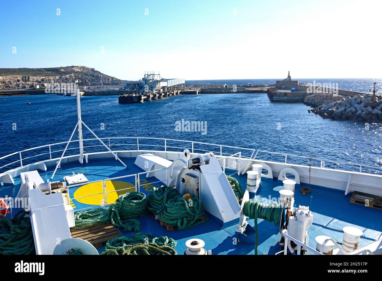 Bow of the Malita Gozo Channel Line ferry with views towards the ...