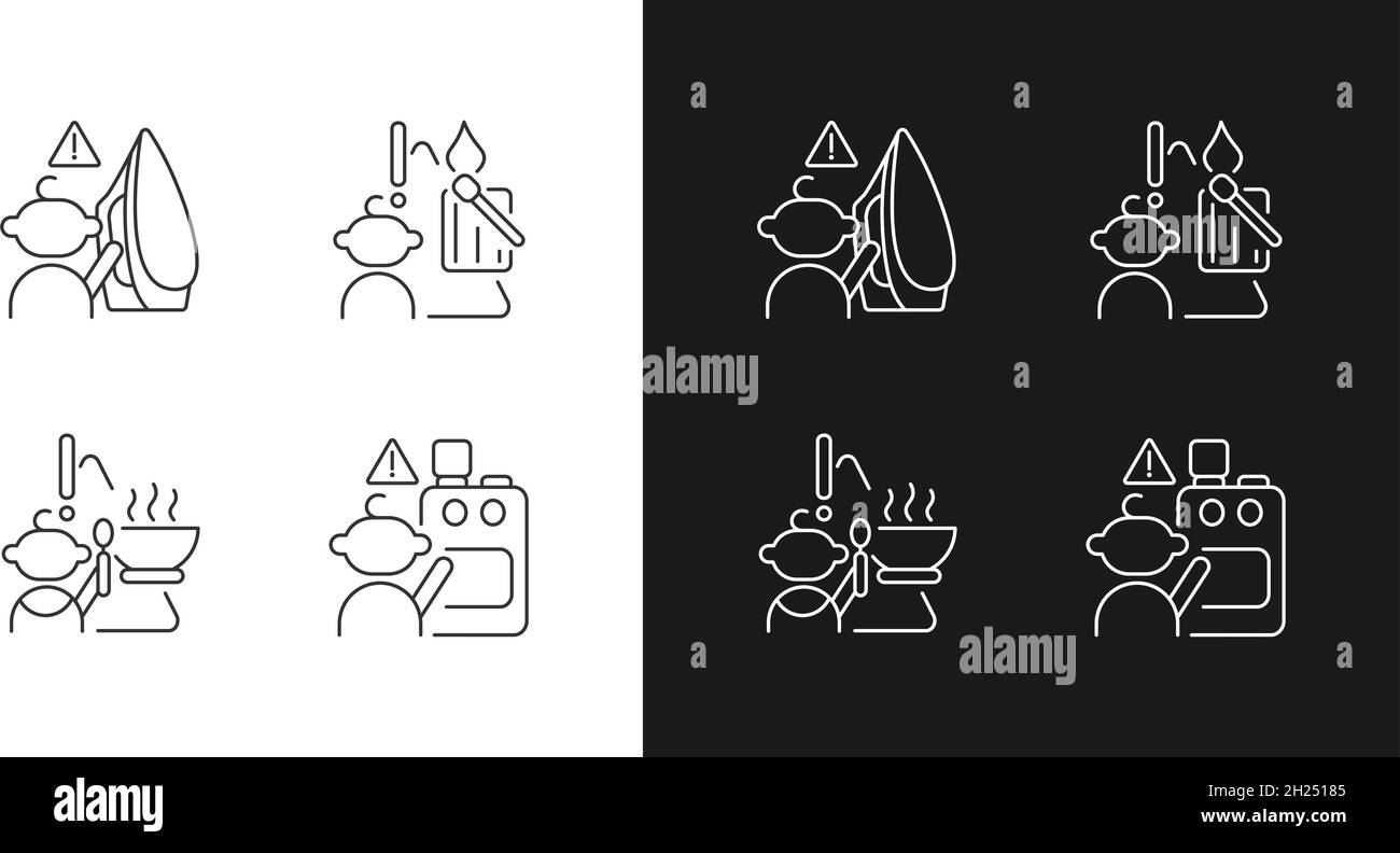 Skin burns danger linear icons set for dark and light mode Stock Vector ...