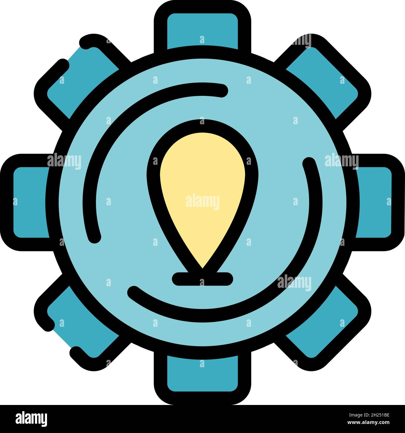 Gear shop location icon. Outline gear shop location vector icon color ...