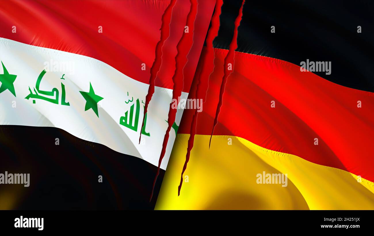 Iraq and Germany flags with scar concept. Waving flag,3D rendering ...