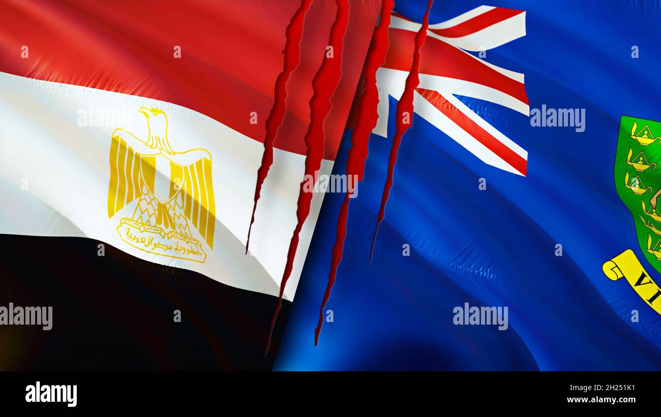 Egypt and British Virgin Islands flags with scar concept. Waving flag ...