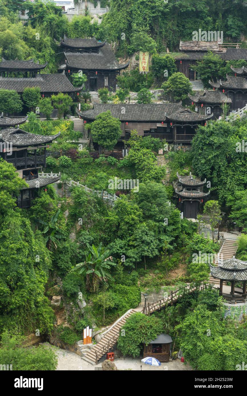Traditional architecture of the ancient town of Furong, built on a ...