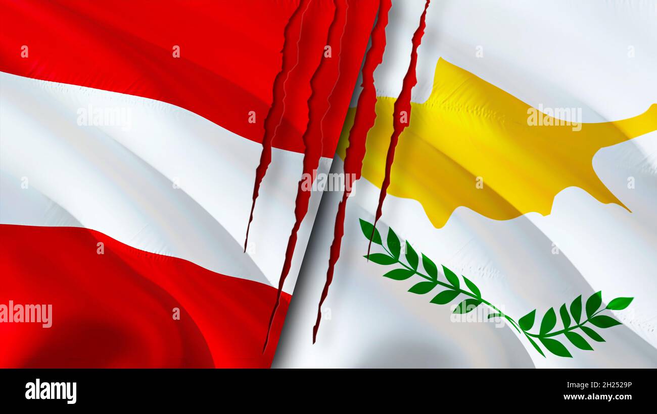 Austria and Cyprus flags with scar concept. Waving flag,3D rendering ...