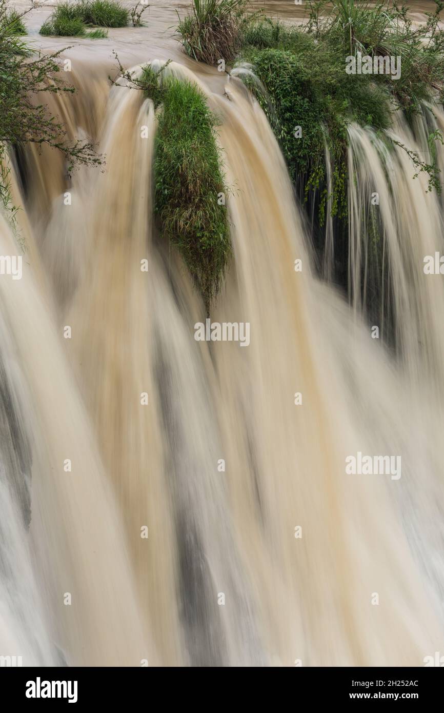 The Wangcun Waterfall at flood after heavy rains in the town of Furong ...
