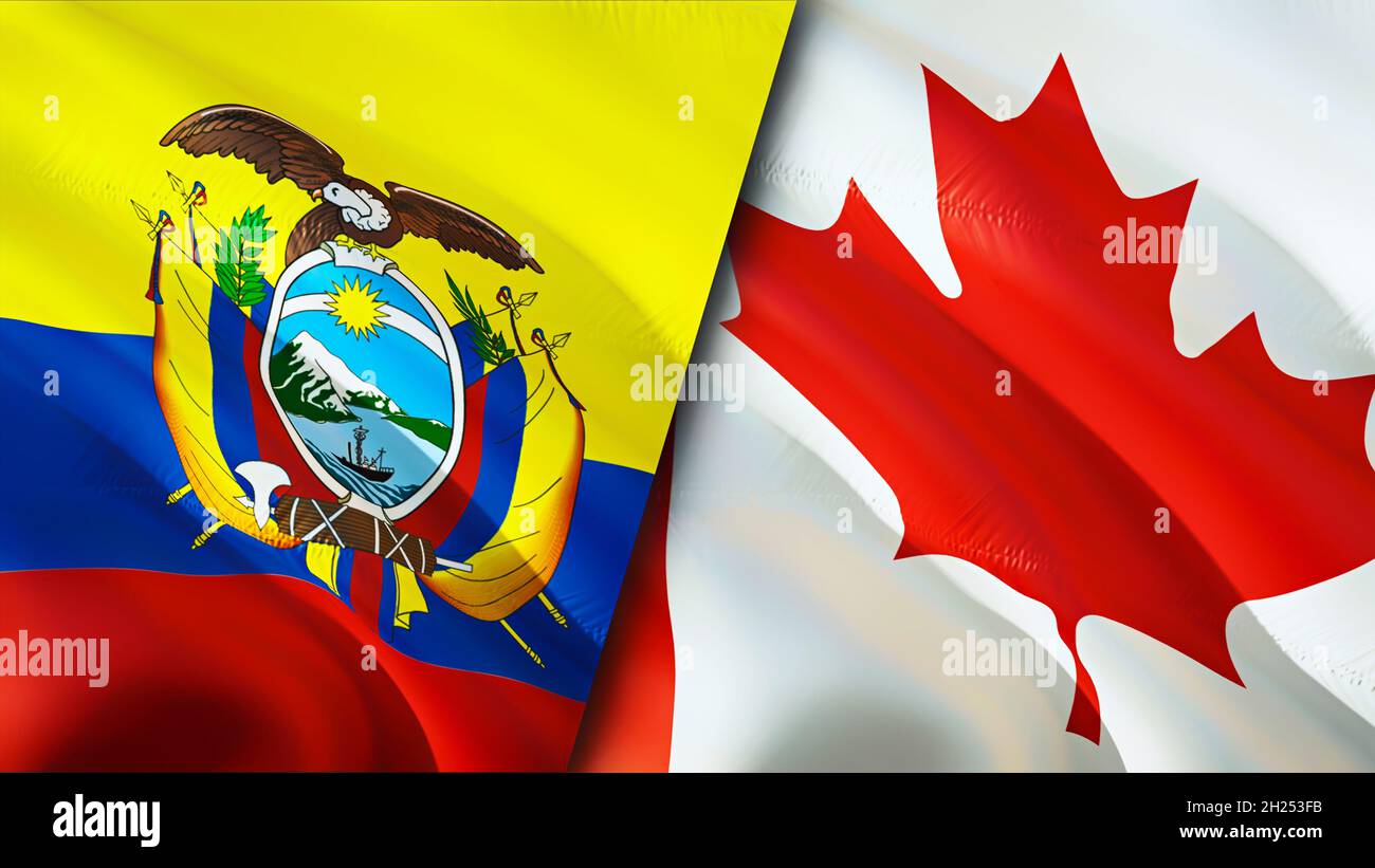 Ecuador and Canada flags. 3D Waving flag design. Ecuador Canada flag ...