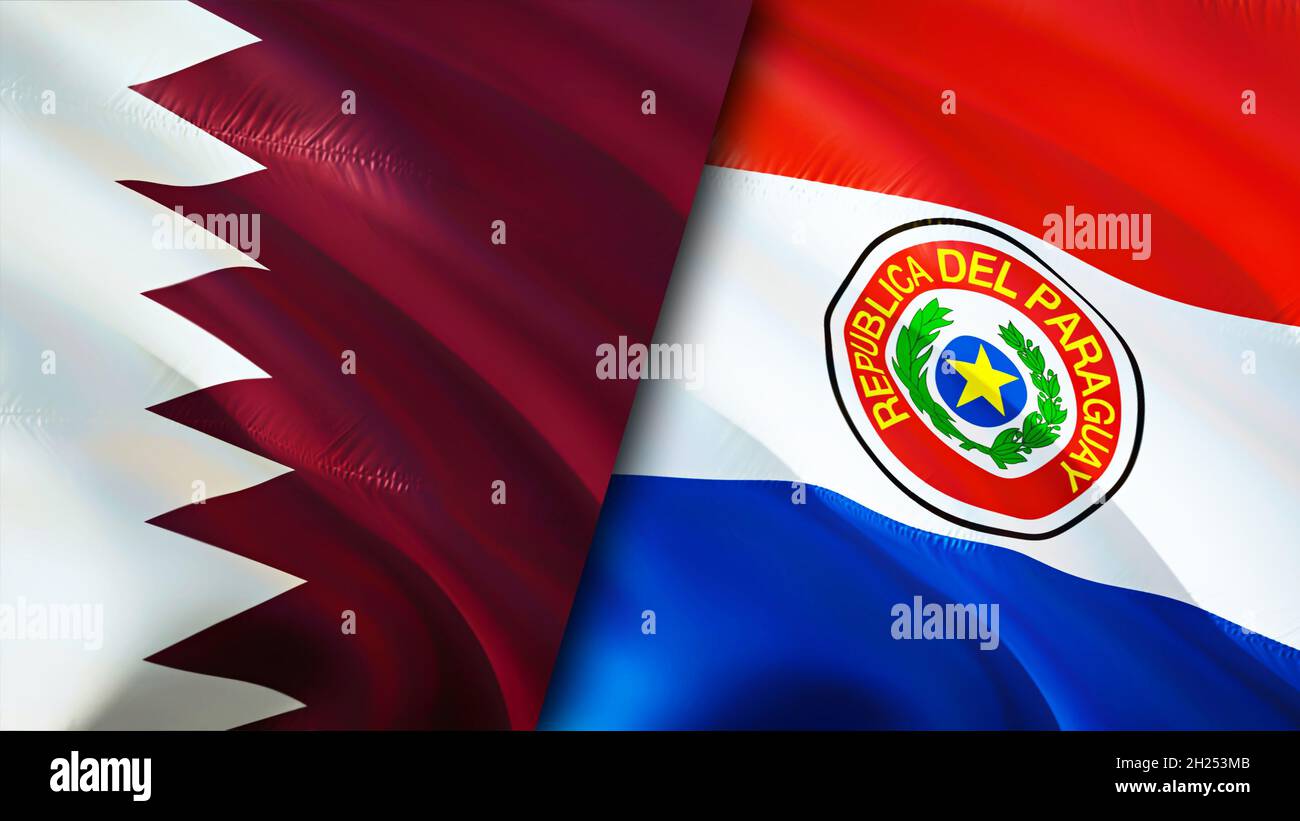 Qatar and Paraguay flags. 3D Waving flag design. Paraguay Qatar flag ...