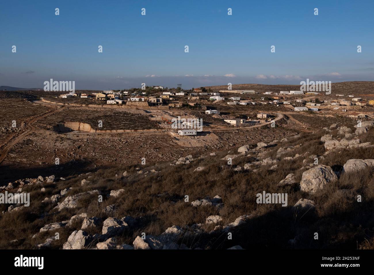 Distant view of Esh Kodesh which is a small Israeli wildcat settlement ...