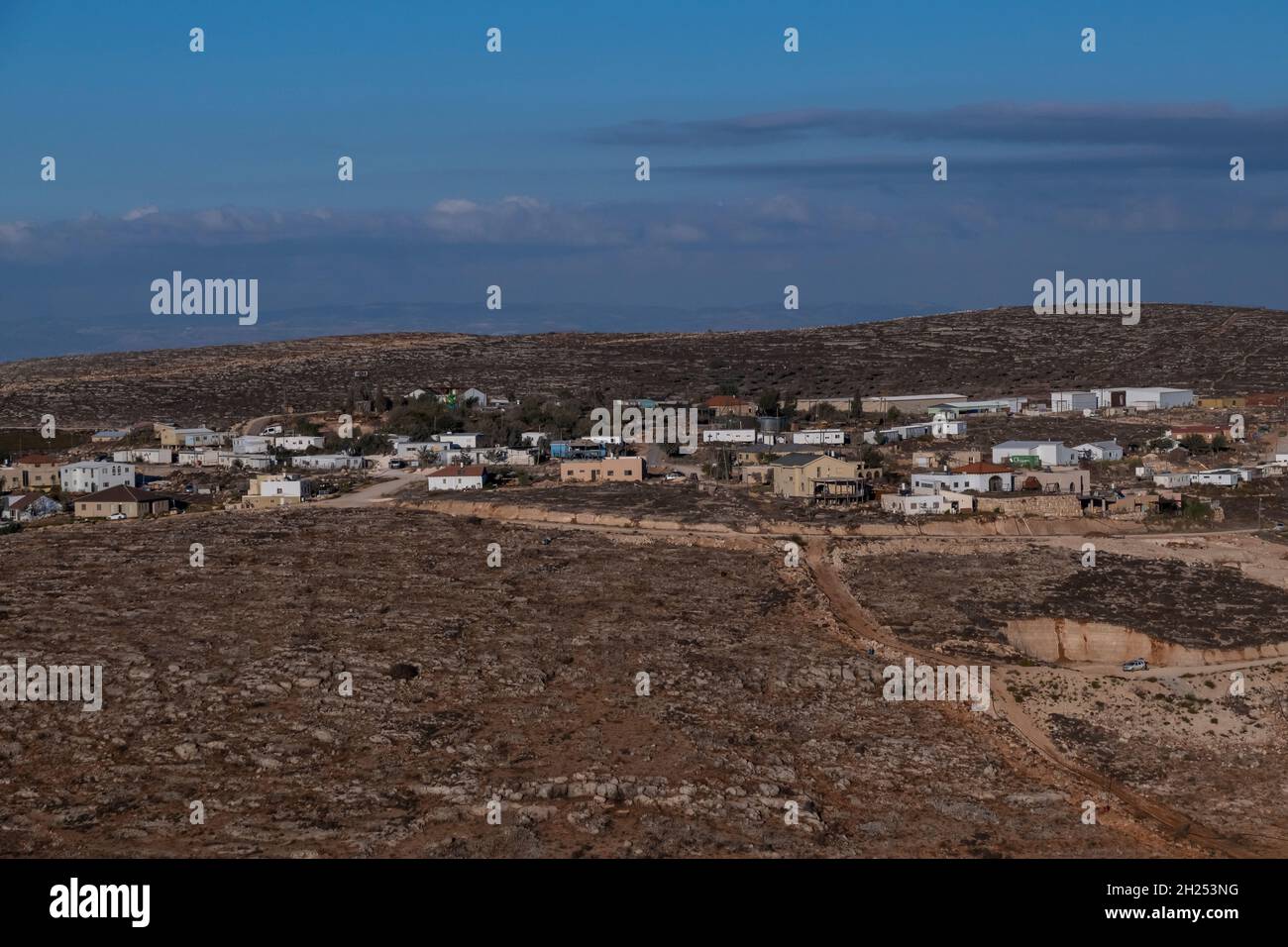 Distant view of Esh Kodesh which is a small Israeli wildcat settlement ...