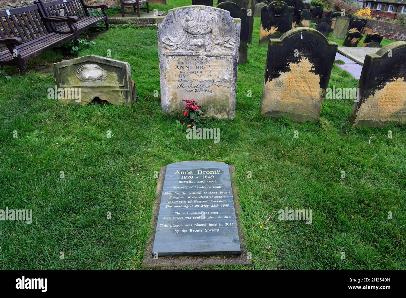 The grave of Anne Bronte, (one of the Bronte sisters), St Marys Church ...