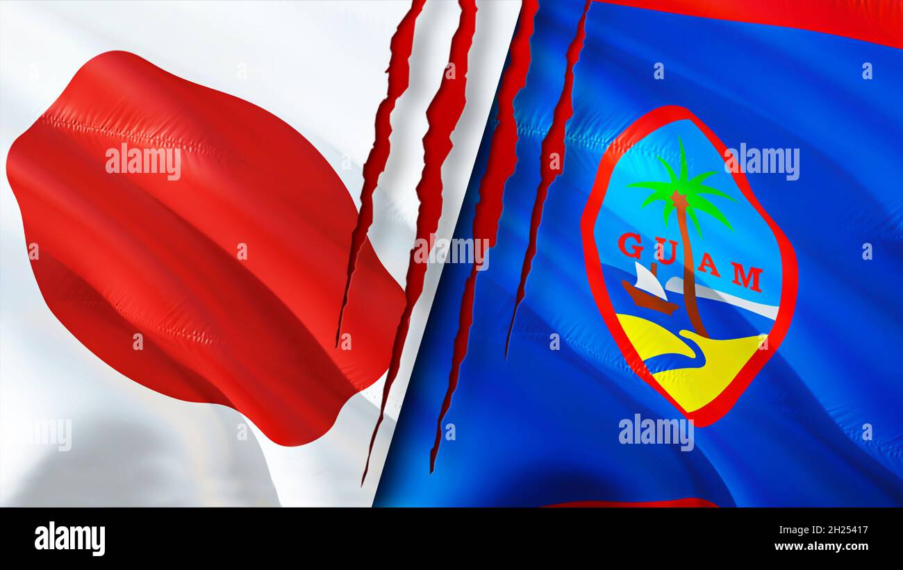 Japan and Guam flags with scar concept. Waving flag,3D rendering. Japan ...