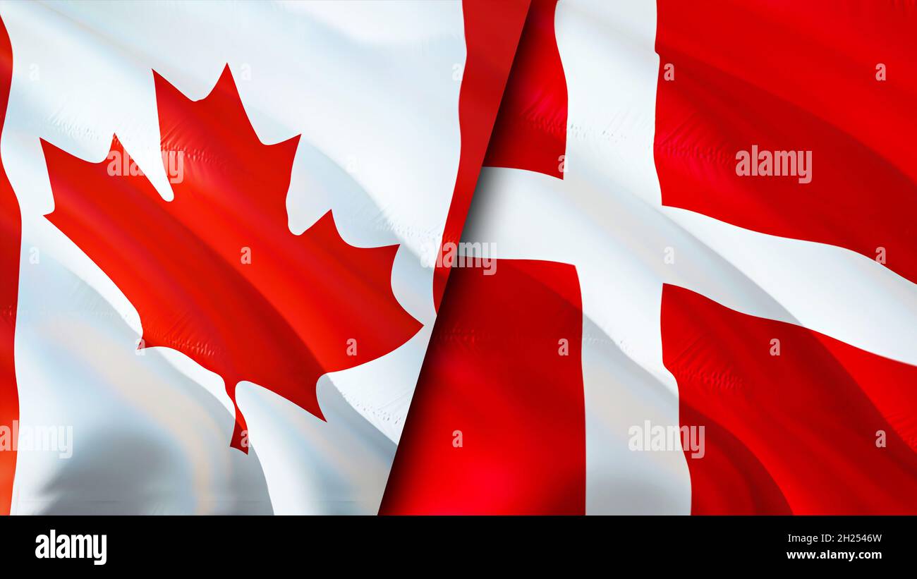 Canada and Denmark flags. 3D Waving flag design. Canada Denmark flag ...