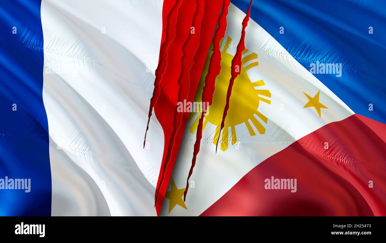 France and Philippines flags with scar concept. Waving flag,3D ...