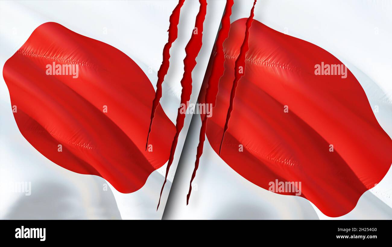 Japan and Japan flags with scar concept. Waving flag,3D rendering ...