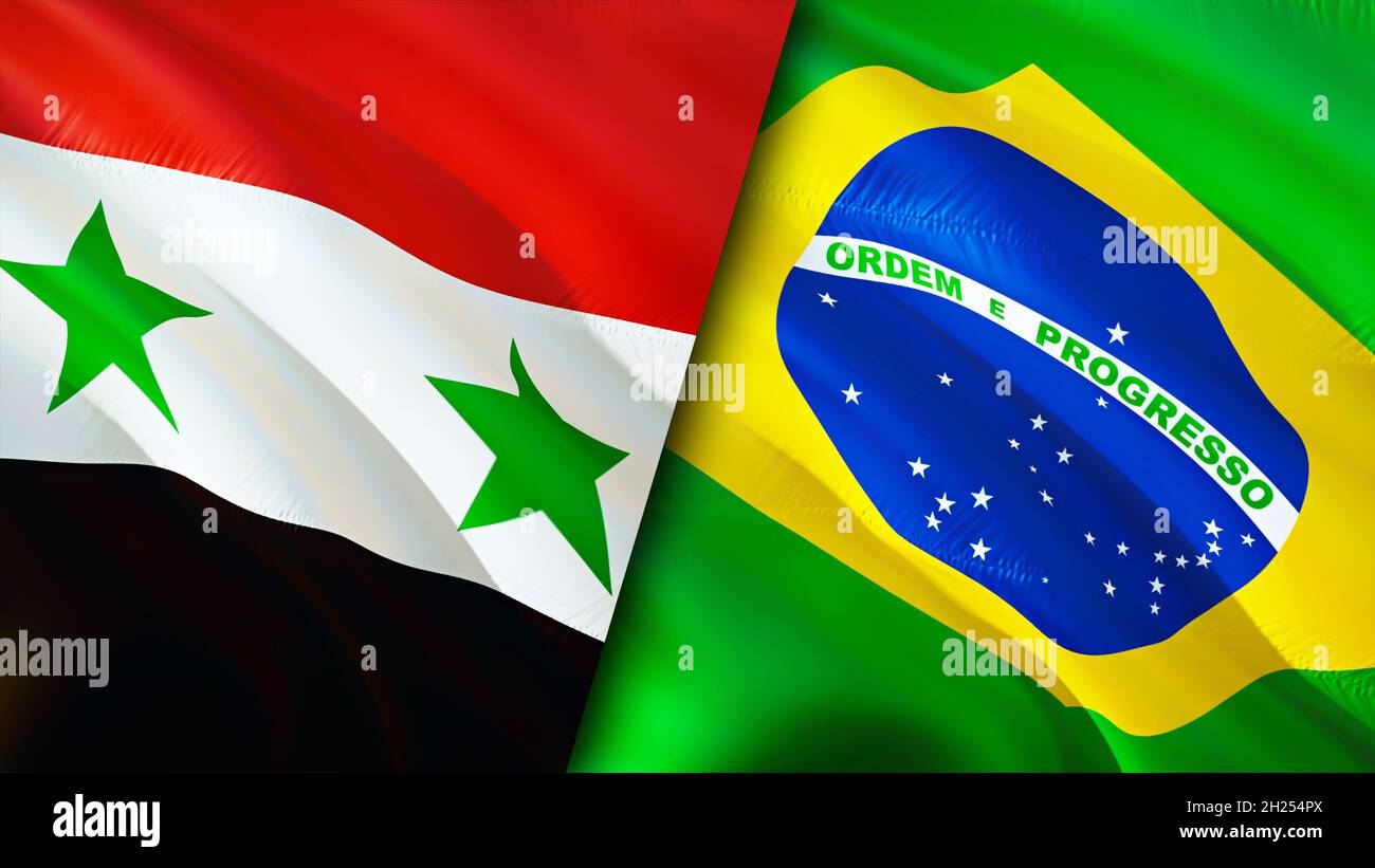 Syria and Brazil flags. 3D Waving flag design. Brazil Syria flag ...