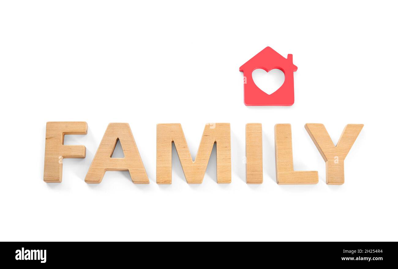 Word Family made of wooden letters and house model on white background ...