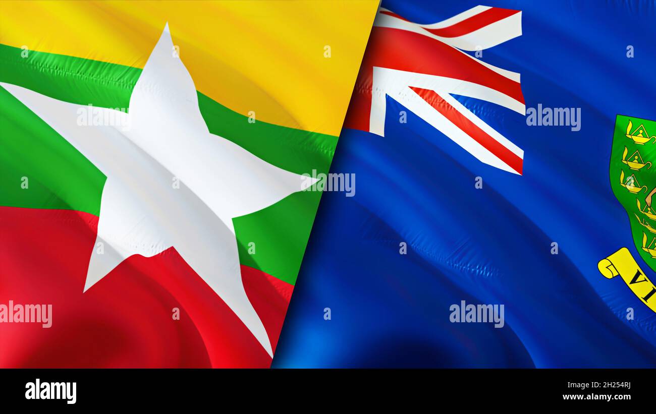Myanmar and British Virgin Islands flags. 3D Waving flag design ...