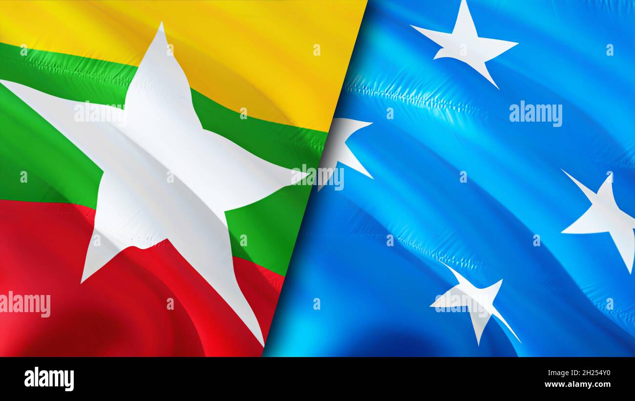 Myanmar and Micronesia flags. 3D Waving flag design. Micronesia Myanmar ...