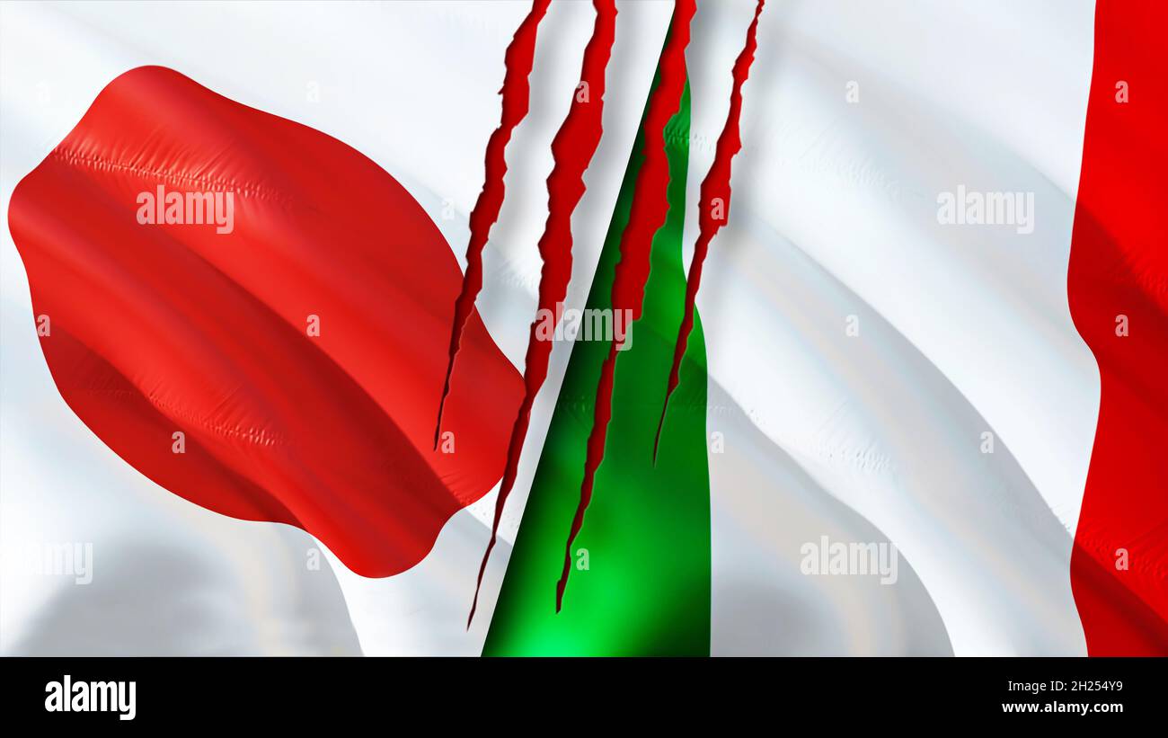 Japan and Italy flags with scar concept. Waving flag,3D rendering ...