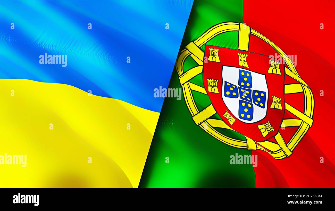Ukraine and Portugal flags. 3D Waving flag design. Ukraine Portugal ...
