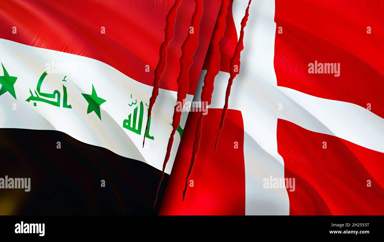 Iraq and Denmark flags with scar concept. Waving flag,3D rendering ...