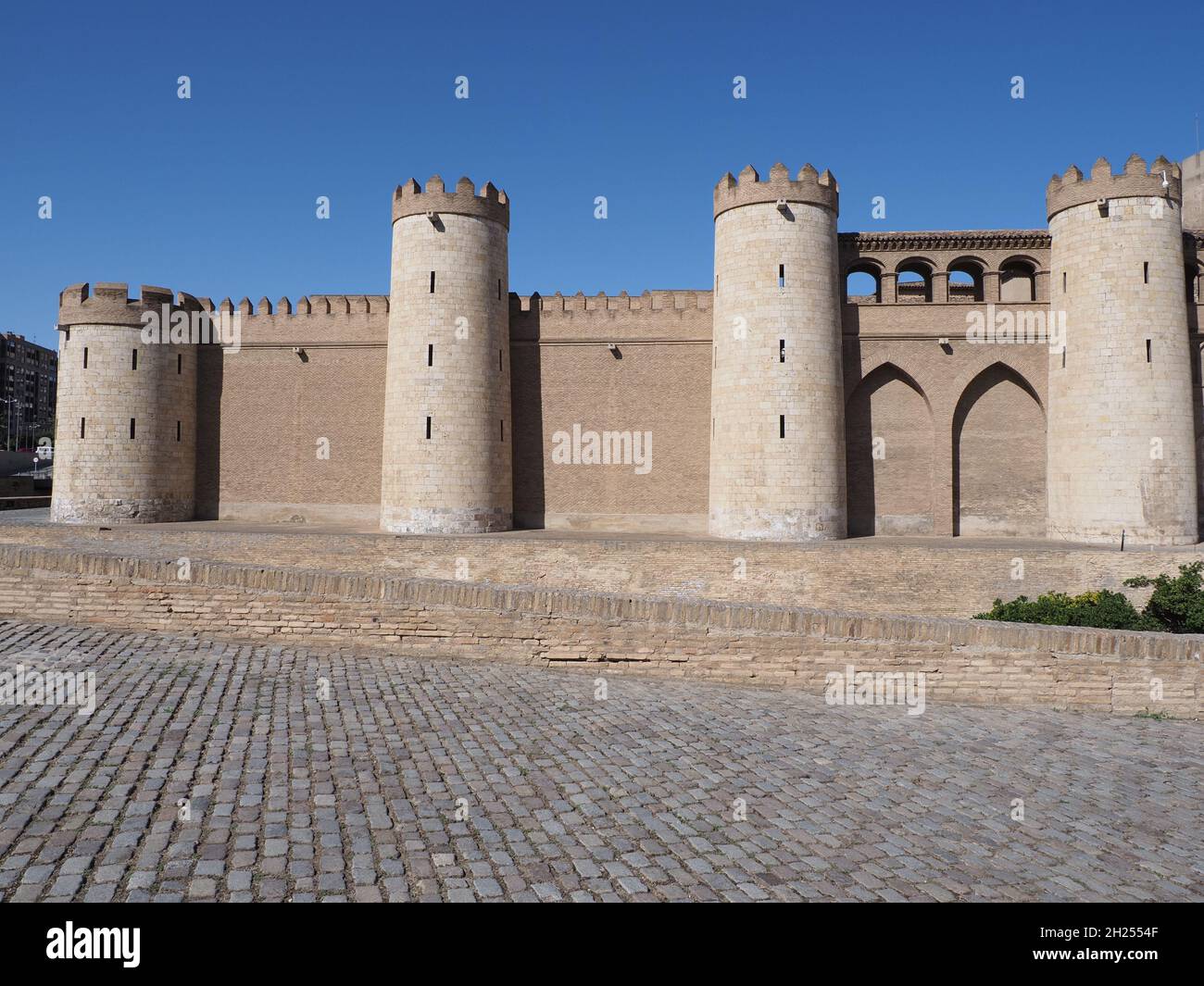 Scenic walls of palace in european Saragossa city at Aragon district in ...
