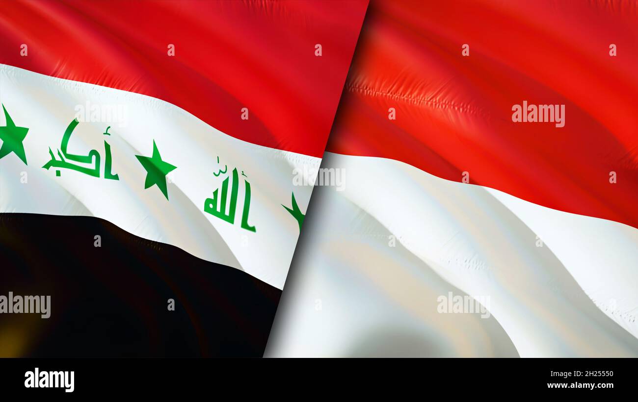 Iraq and Indonesia flags. 3D Waving flag design. Indonesia Iraq flag ...