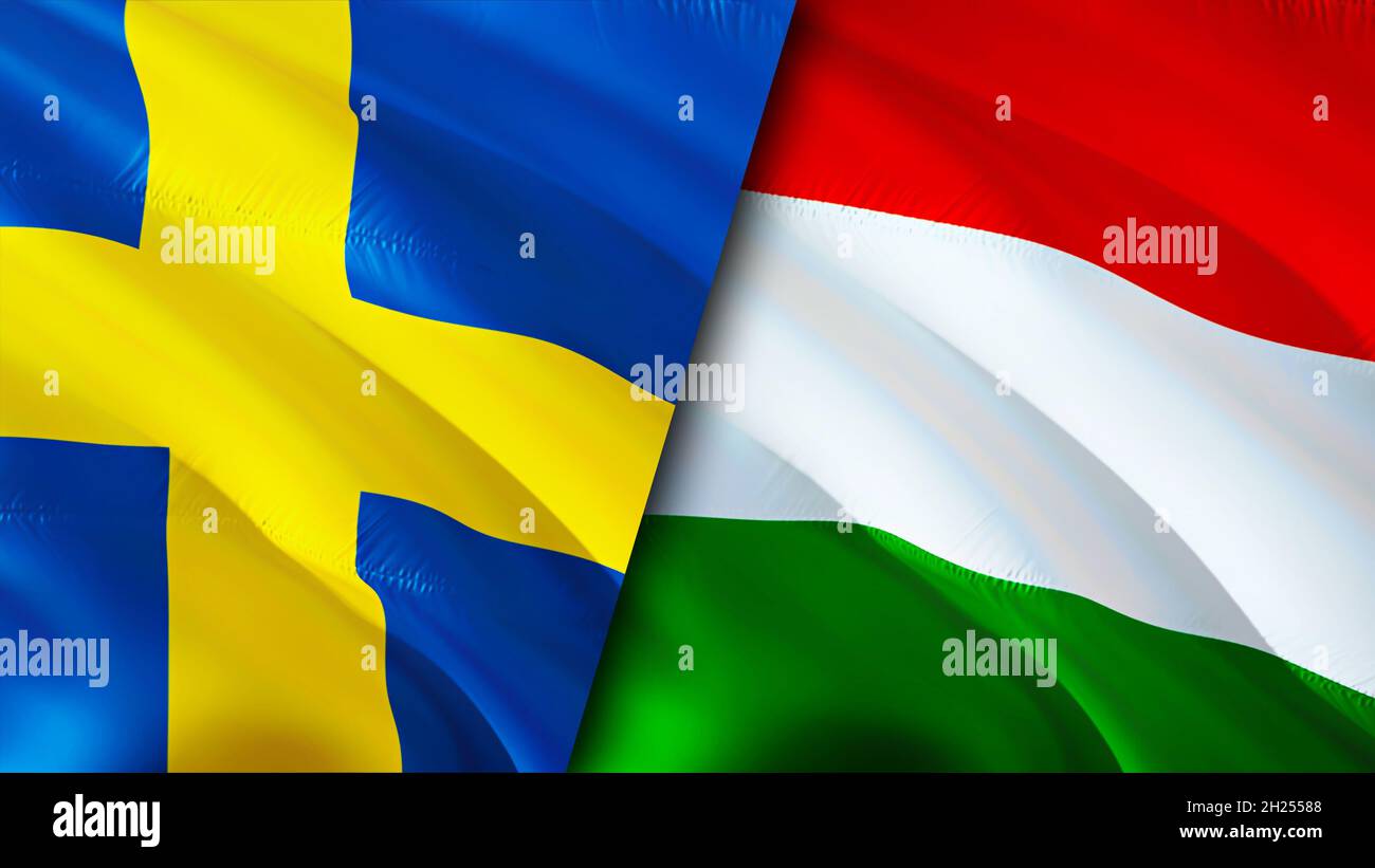 Sweden and Hungary flags. 3D Waving flag design. Hungary Sweden flag ...