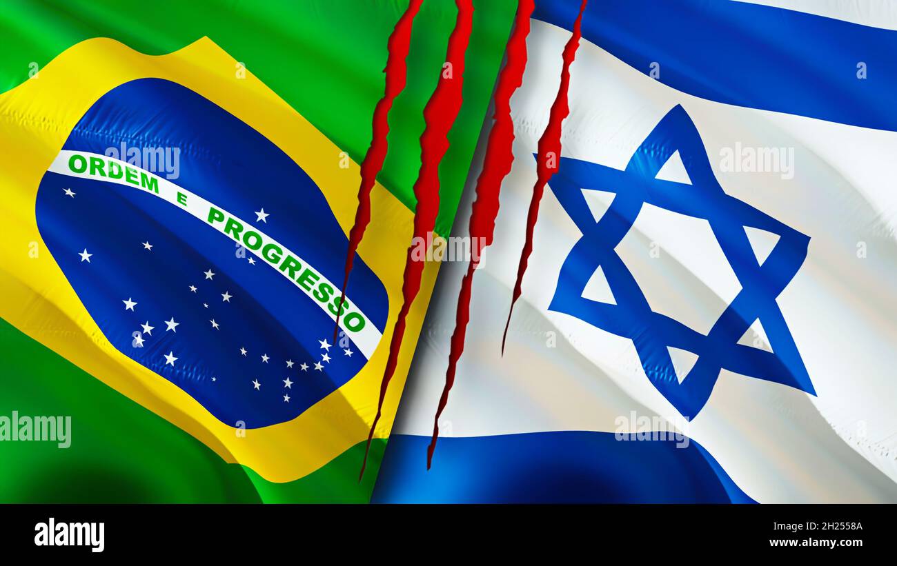 Brazil and Israel flags with scar concept. Waving flag 3D rendering ...