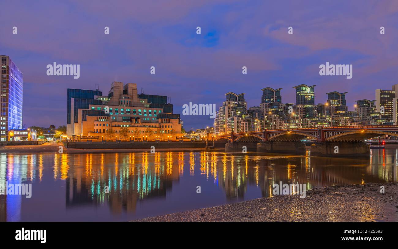MI6 Building, St George Wharf, The Tower and Vauxhall Bridge on the ...