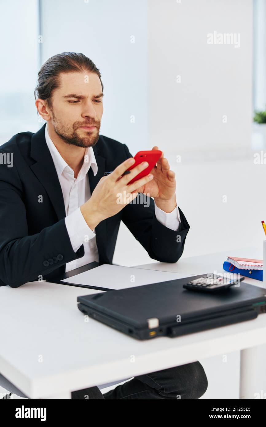 manager work emotions in front of laptop communication technology Stock ...